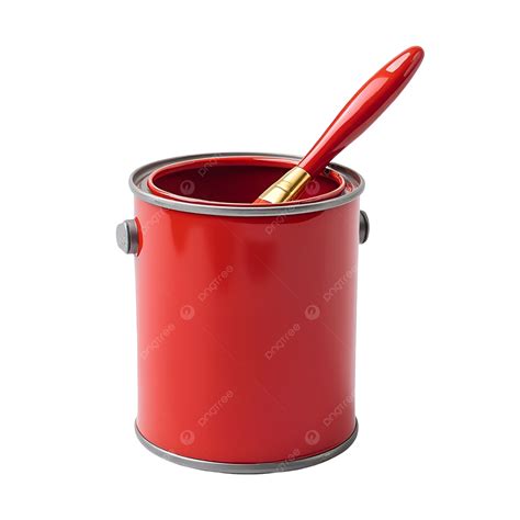 Cubo De Pintura Roja Con Pincel Listo Para Un Proyecto Creativo Png