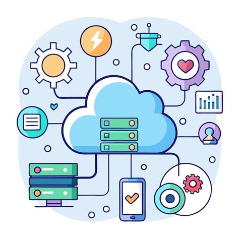 Сеть базы данных облачных вычислений с различными устройствами знаками