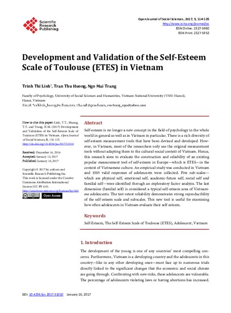Pdf Development And Validation Of A Self Esteem Scale