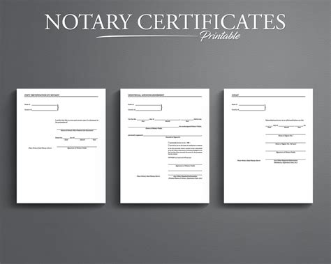 Printable Notary Certificates Set Notary Public Certifications
