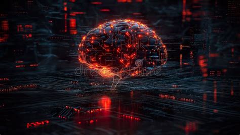 Glowing Digital Brain Floats In Dark Futuristic Environment Stock Illustration Illustration