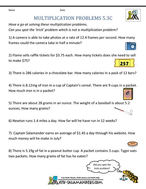 Multiplication Problems Printable 5th Grade
