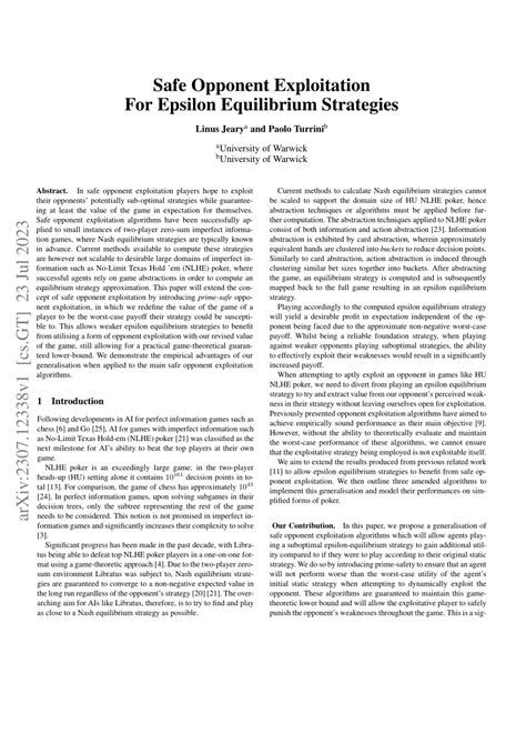 Pdf Safe Opponent Exploitation For Epsilon Equilibrium Strategies