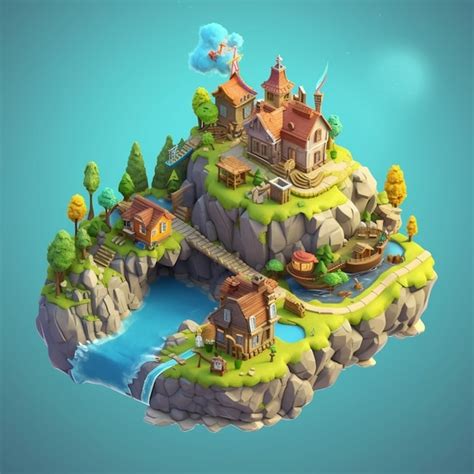 premium photo low poly castle sea island ocean isometric game scene ortographic sculpt 3d high