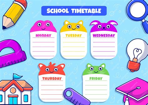 Premium Vector Cute School Timetable With Colorful Hand Drawn Doodle