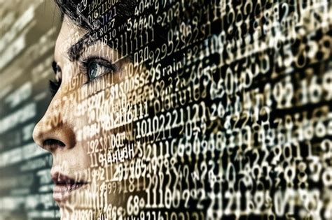 premium photo woman with binary code overlaid on her profile
