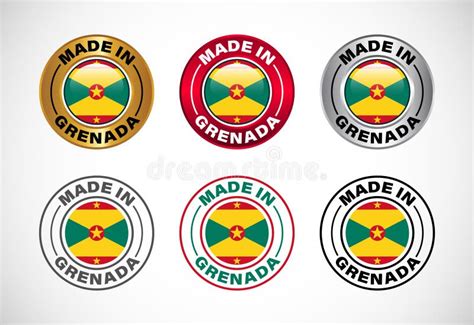Made In Grenada Label Icon With Flag Icon Set For Business Badge Seal Sticker Logo And