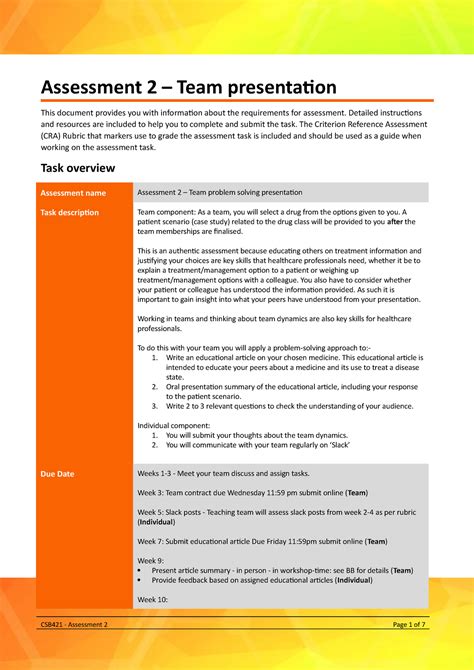 CSB Assessment Task V Assessment Team Presentation This Document Provides You With