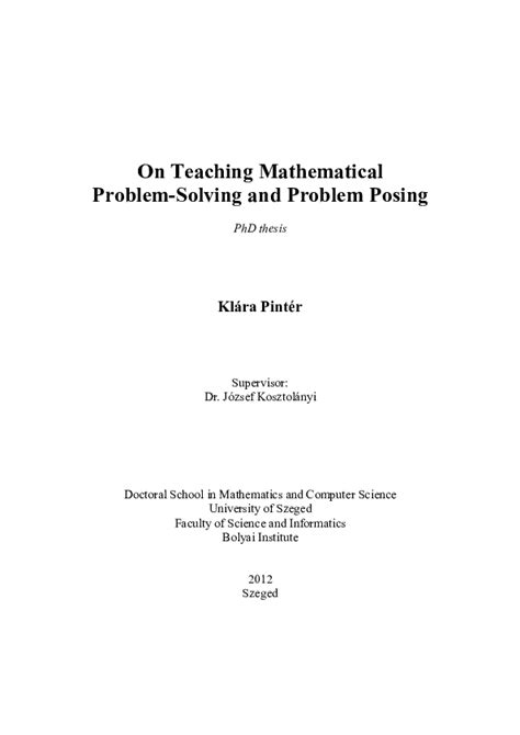pdf on teaching mathematical problem solving and problem posing klára pintér i relevance of
