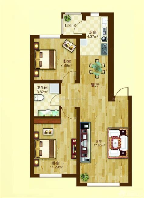 60平方二室一厅设计图 千图网