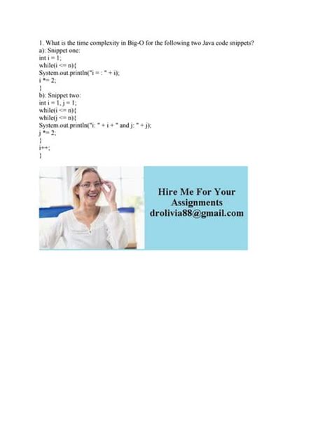 1 What Is The Time Complexity In Big O For The Following Two Java Codpdf