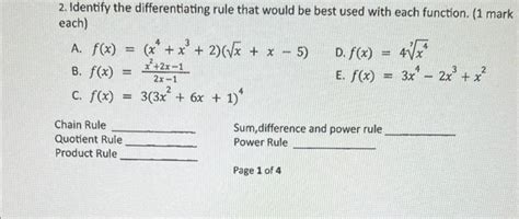 Solved 2 Identify The Differentiating Rule That Would Be