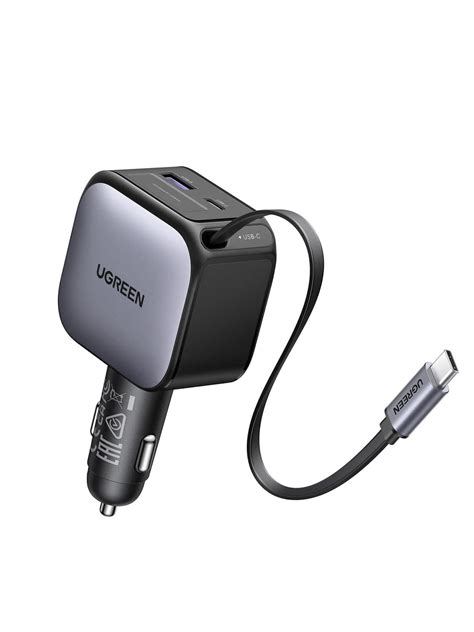 Cargador Para Auto Ugreen Negro 3 En 1 60w Carga Rápida Con Cable