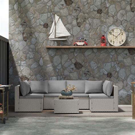 Outsunny Seven Piece Modular Rattan Set Grey Gardenarch