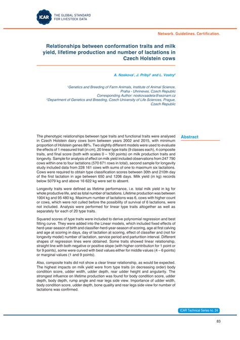 Pdf Relationships Between Conformation Traits And Milk Yield Lifetime Production And Number
