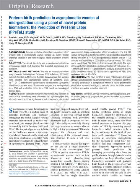 Pdf Preterm Birth Prediction In Asymptomatic Women At Mid Gestation