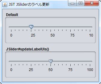 JSliderの数値テキストラベルを更新する Java Swing Tips