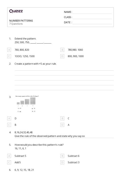 50 Number Patterns Worksheets For 5th Year On Quizizz Free And Printable
