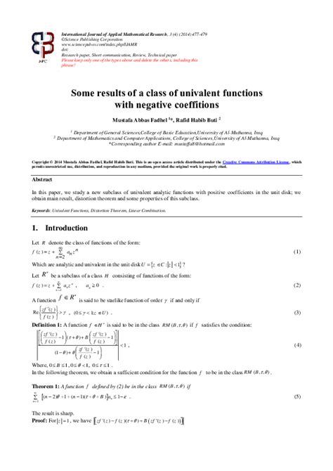 Pdf Some Results Of A Class Of Univalent Functions With Negative