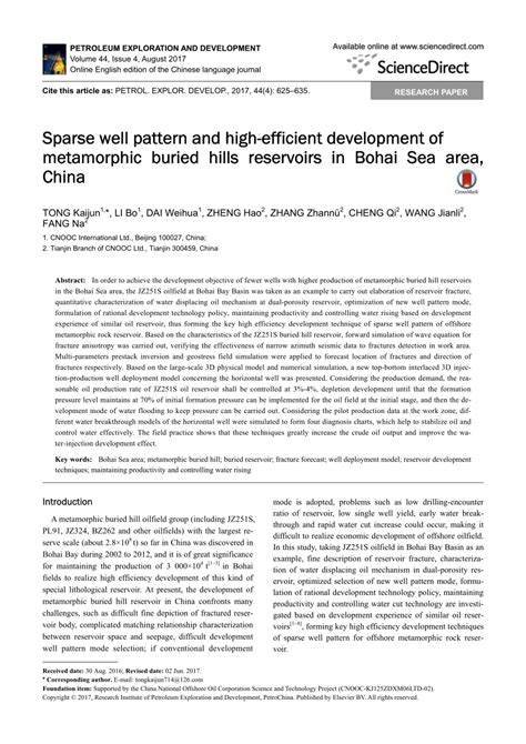 pdf sparse well pattern and high efficient development of metamorphic buried hills reservoirs