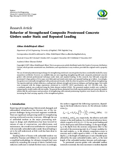 Pdf Behavior Of Strengthened Composite Prestressed Concrete Girders Under Static And Repeated