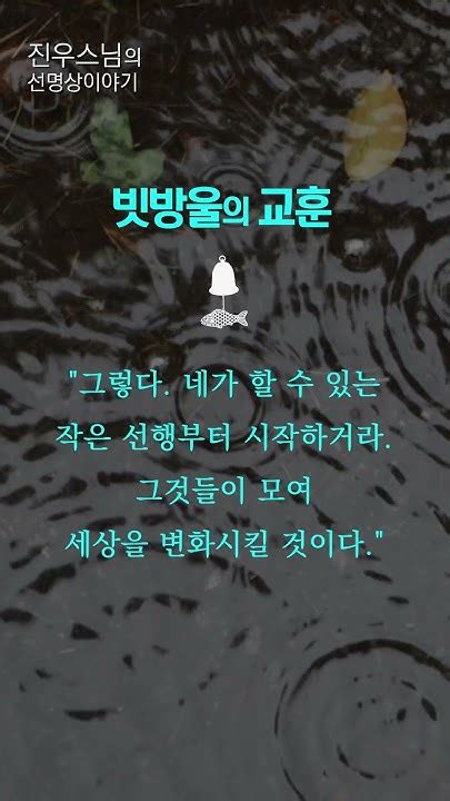 빗방울의 교훈 한 방울의 비는 미미하지만 계속 내리면 강을 이루고 바다를 채운다 진우스님의 선명상 이야기 진우스님 선명상 조계종 Youtube