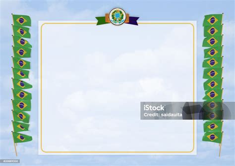 프레임과 깃발 그리고 팔의 외 투 브라질 국경 3 차원 일러스트 레이 션 공란에 대한 스톡 사진 및 기타 이미지 공란 교육 디자인 Istock