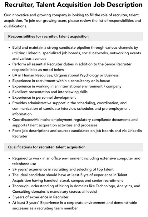 Recruiter Talent Acquisition Job Description Velvet Jobs