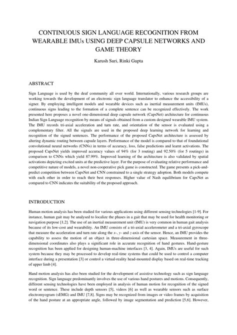 Pdf Continuous Sign Language Recognition From Wearable Imus Using Deep Capsule Networks And
