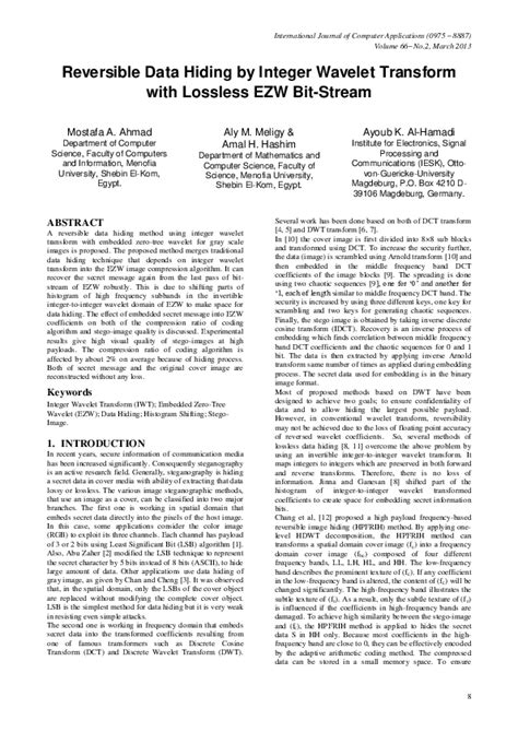 Pdf Reversible Data Hiding By Integer Wavelet Transform With Lossless