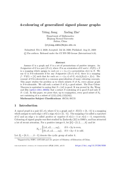 Pdf 4 Colouring Of Generalized Signed Planar Graphs