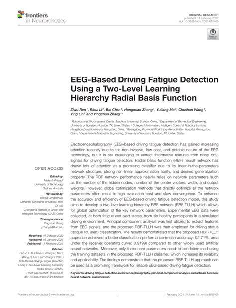 Pdf Eeg Based Driving Fatigue Detection Using A Two Level Learning