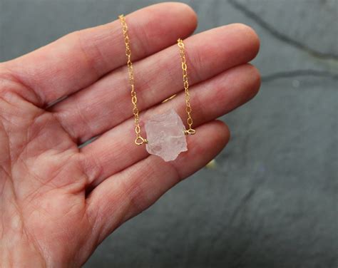 Raw Rose Quartz Necklace Raw Gemstone Necklace Blush Pink Etsy