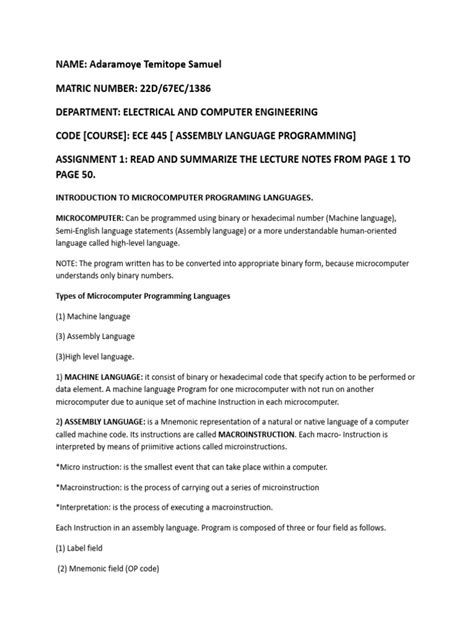 Sleek Ece 445 Assignment Pdf Assembly Language Computer Architecture