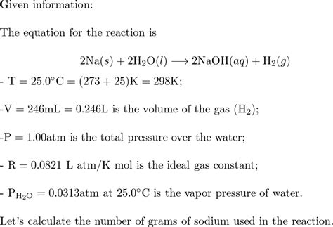 Sodium Metal In Water Equation