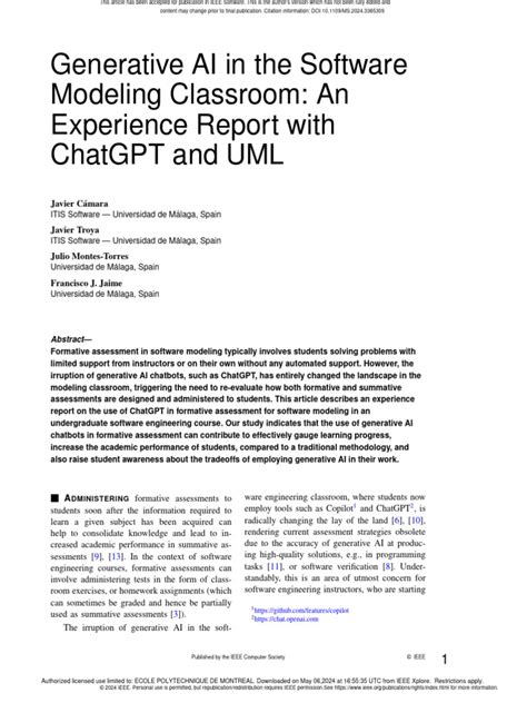 Generative Ai In The Software Modeling Classroom An Experience Report With Chatgpt And Uml Pdf