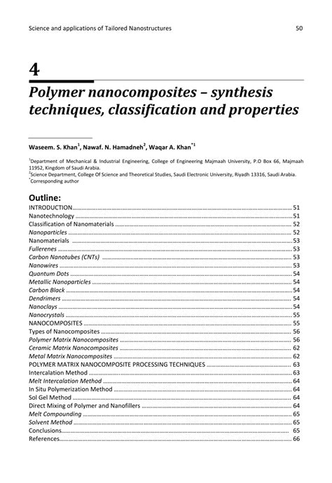 Pdf Polymer Nanocomposites Synthesis Techniques Classification And Properties