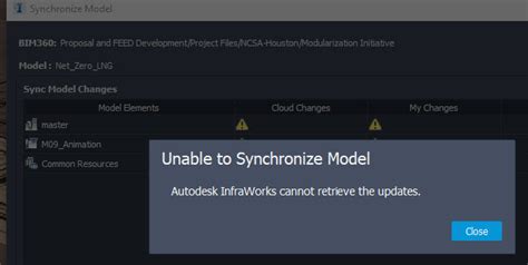 Autodesk Infraworks Cannot Retrieve The Updates When Synchronizing A