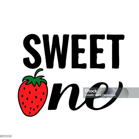 딸기와 달콤한 레터링 아기 첫 번째 생일 신선한 여름 베리입니다 타이포그래피 포스터 배너 스티커 파티 초대장 셔츠 등을 위한 벡터 템플릿 딸기에 대한 스톡 벡터 아트 및