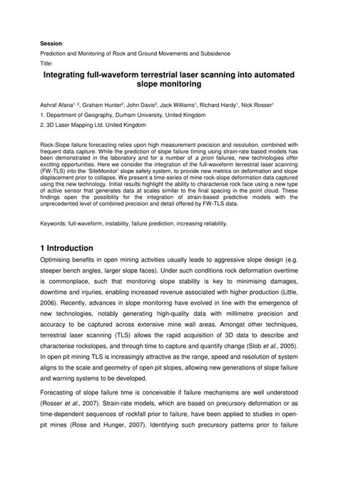 Pdf Integrating Full Waveform Terrestrial Laser Scanning Into Automated Slope Monitoring
