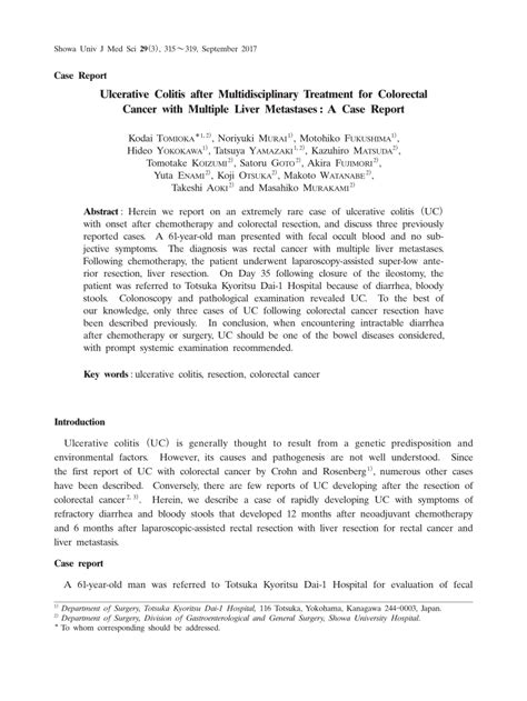 Pdf Ulcerative Colitis After Multidisciplinary Treatment For Colorectal Cancer With Multiple