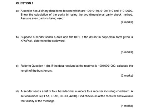 Solved Question 1 A A Sender Has 3 Binary Data Items To