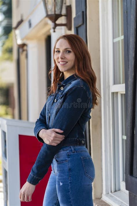 A Lovely Redhead Model Enjoys An Spring Day Outdoors Stock Photo Image Of Female Flirtatious