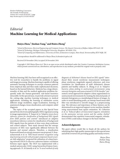 Pdf Machine Learning For Medical Applications