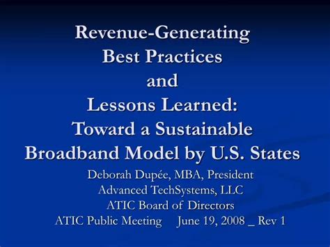 Ppt Revenue Generating Best Practices And Lessons Learned Toward A Sustainable Broadband