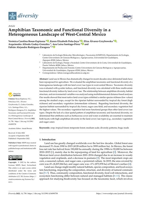 Pdf Amphibian Taxonomic And Functional Diversity In A Heterogeneous