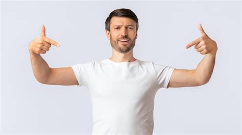 Selfassured Man Pointing Fingers At Himself Isolated Panorama Premium
