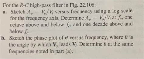 solved for the r−c high pass filter in fig 22 108 a