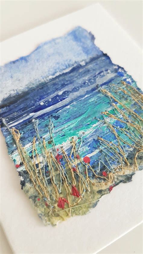 Mixed Media Coastal Landscape With Free Motion Embroidery