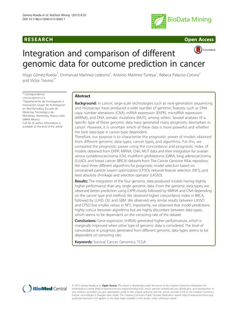 [pdf] Integration And Comparison Of Different Genomic Data For Outcome